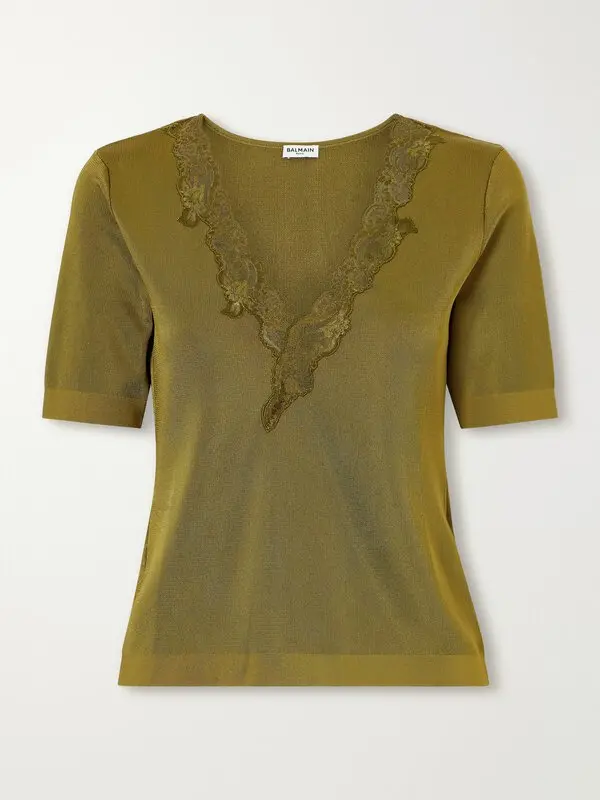 Balmain Lace-trimmed Knitted T-shirt
