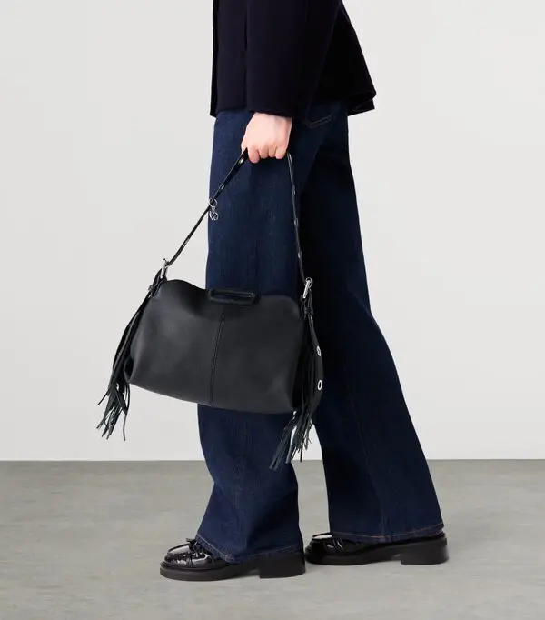 Maje Grained Leather Miss M Shoulder Bag - Black