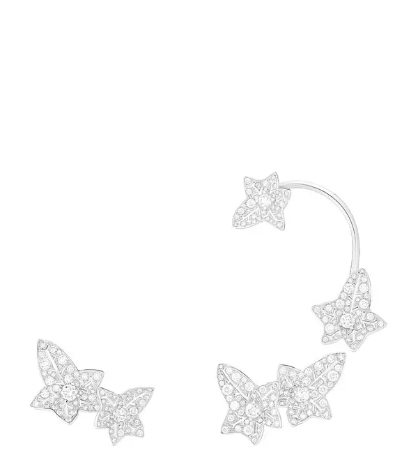 Boucheron White And Diamond Lierre De Paris Asymmetric Clip Earrings - Gold