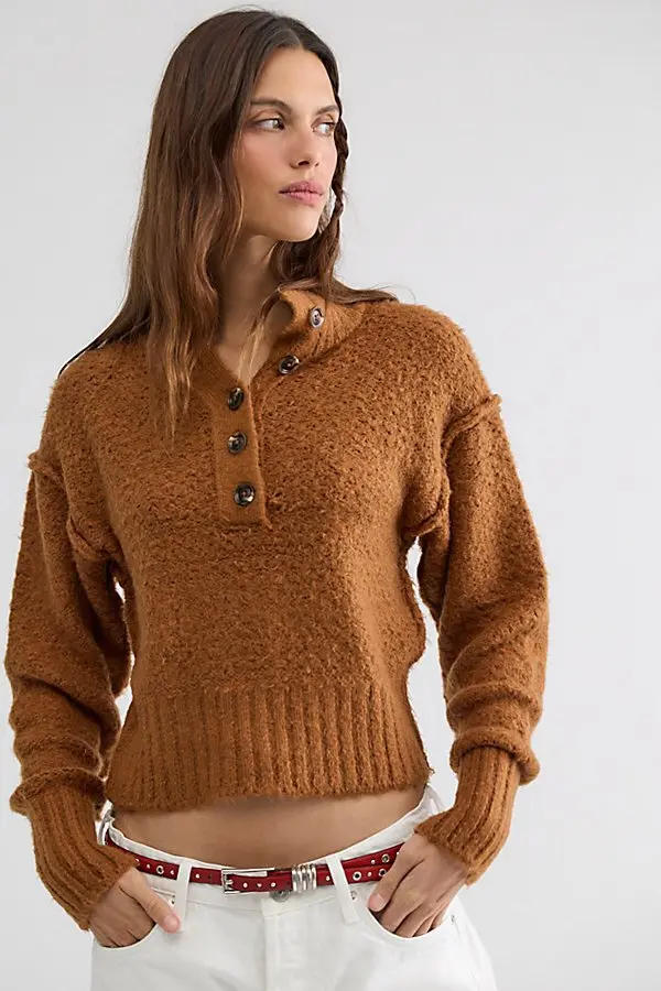 Free People Tucked Henley Pullover At - Gold