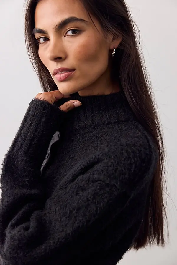 Free People Tucked Henley Pullover At - Washed Black Combo