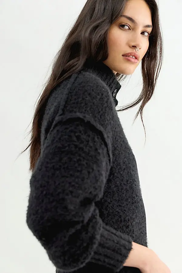 Free People Tucked Henley Pullover At - Washed Black Combo
