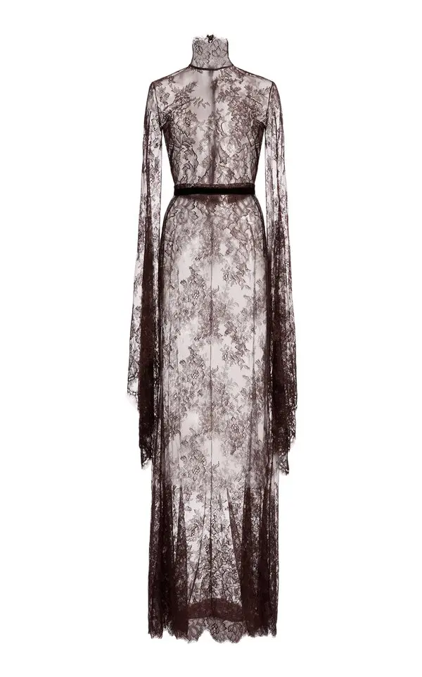 Zuhair Murad Lace Silk-blend High-neck Long Dress - Brown