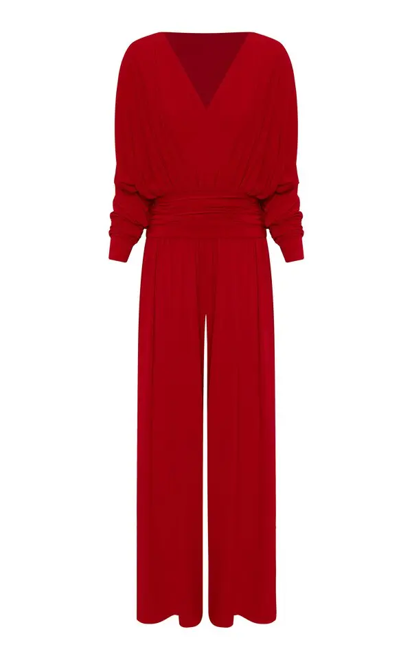 ANDRES OTALORA Comienzos Gathe Jersey Jumpsuit - Red
