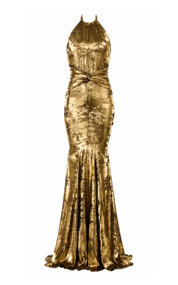 THE NEW ARRIVALS ILKYAZ OZEL Nemrut Lame Maxi Dress - Gold