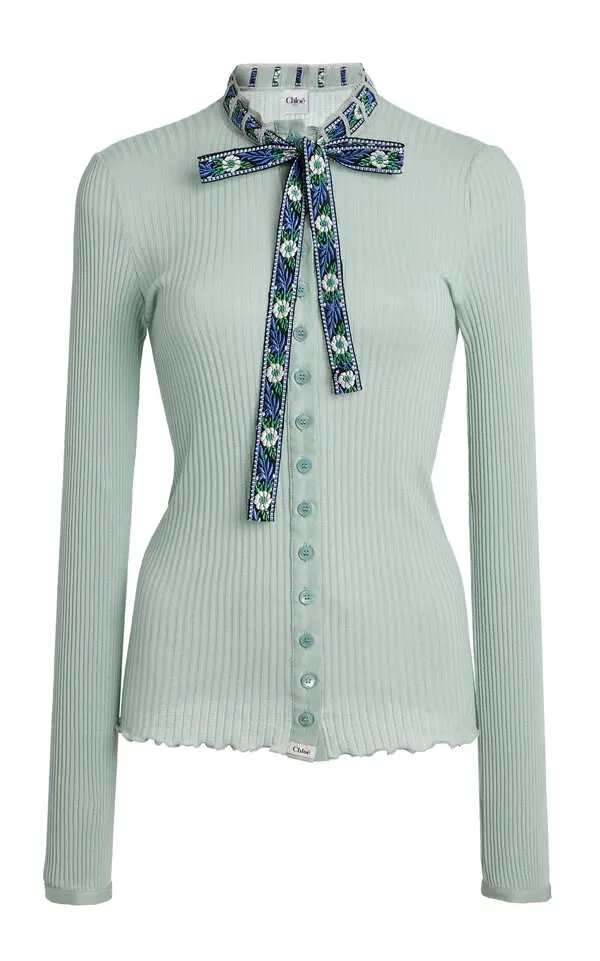 Chloé Tie-front Fitted Cotton-silk Cardigan - Blue