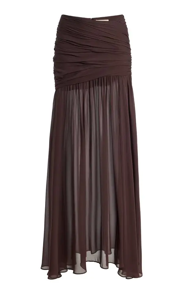 DE LA VALI Amaya Chiffon Maxi Skirt - Brown