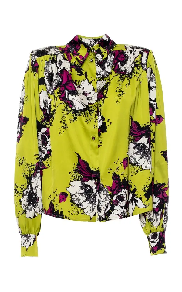 DES_PHEMMES 80s Printed Satin Top - Green