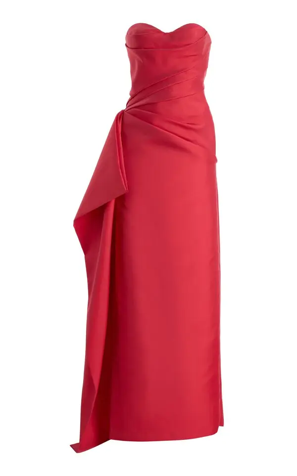 Monique Lhuillier Strapless Draped Mikado Gown