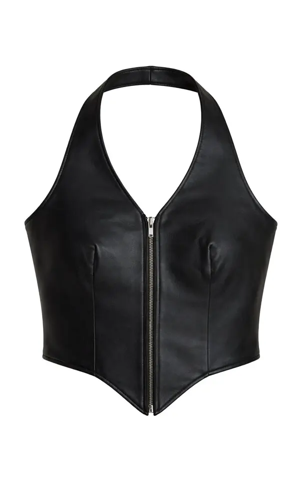 ZUT Carioca Leather Halterneck Top - Black