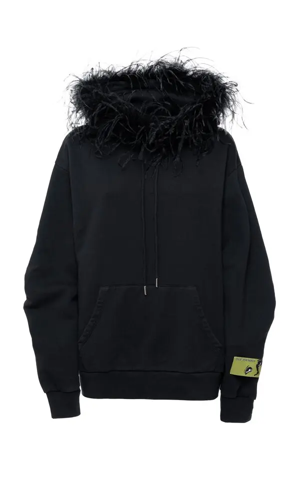DES_PHEMMES Feathered Cotton Hoodie - Black