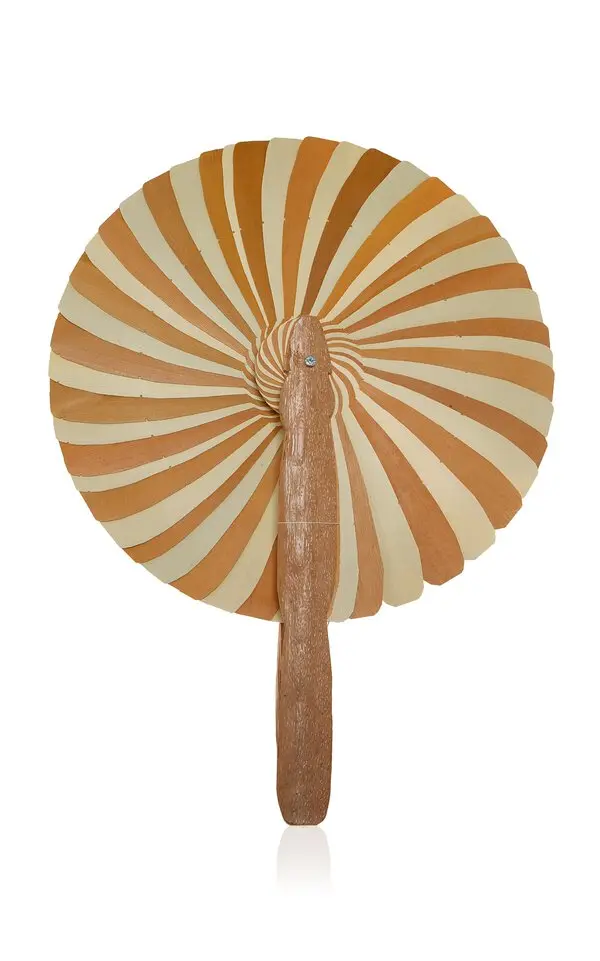 THE NICE FLEET Palm Leaves Wooden Fan - Brown