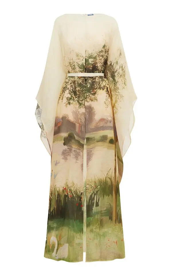 LEO LIN Willow Kaftan Silk-linen Maxi Dress - Print