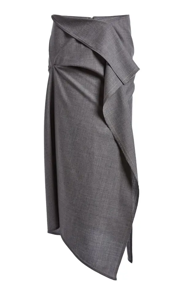 Victoria Beckham Draped Wool Midi Skirt - Grey