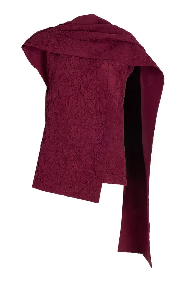 Proenza Schouler Lina Asymmetrical Crushed Silk Wrap Top - Red