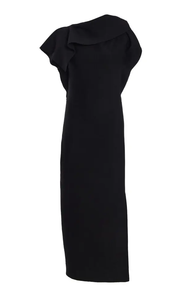 Oscar De La Renta Draped Wool-blend Midi Dress - Black