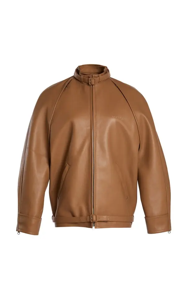 COURREGES Cutout Sleeve Leather Bomber Jacket - Tan