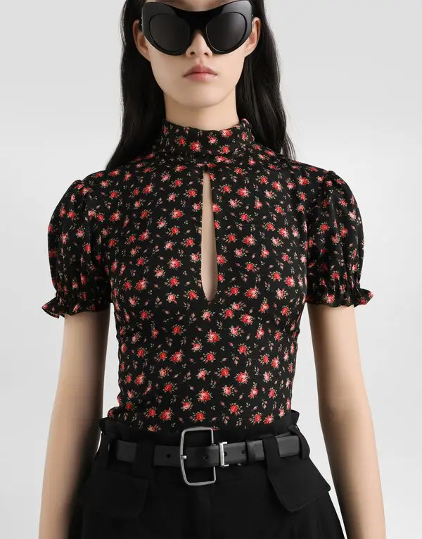 Dolce & Gabbana Small Rose-print Charmeuse Top Shirts And Tops - Multicolor