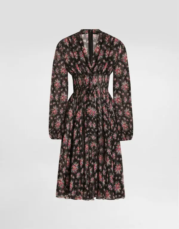 Dolce & Gabbana Small Flower Bouquets-print Chiffon Dress Dresses - Multicolor