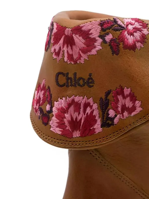 Chloé Azelan Floral-embroidered Leather Ankle Boots