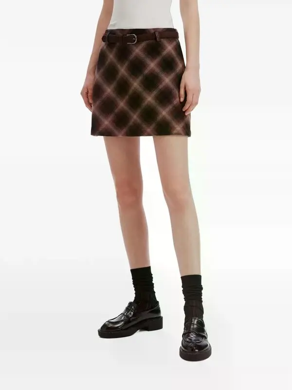 B+AB Check-pattern Belted Mini Skirt