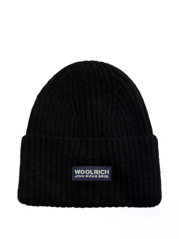 Woolrich Logo-patch Ribbed-knit Beanie Hat