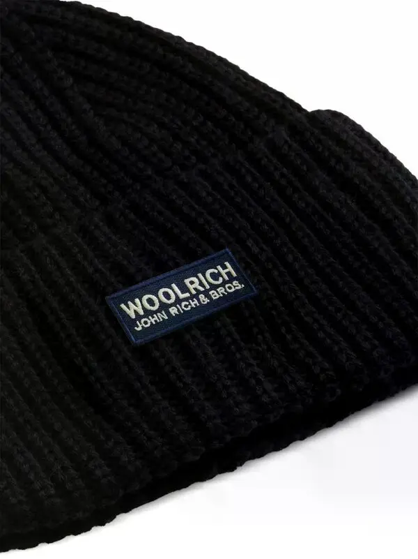 Woolrich Logo-patch Ribbed-knit Beanie Hat