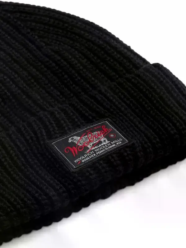 Woolrich Logo-patch Ribbed-knit Beanie Hat