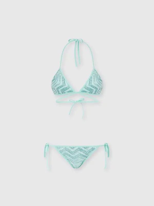 Missoni Triangle Mesh Bikini With Zigzag Pattern And Sequins - Light Blue