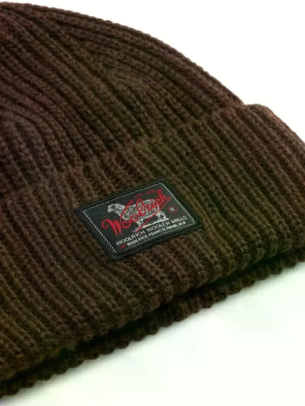 Woolrich Logo-patch Ribbed-knit Beanie Hat