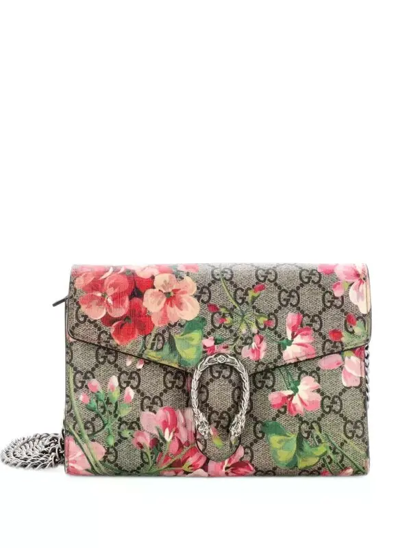 Gucci Dionysus Chain Wallet Blooms Print Gg Coated Canvas Small Crossbody Bag - Brown