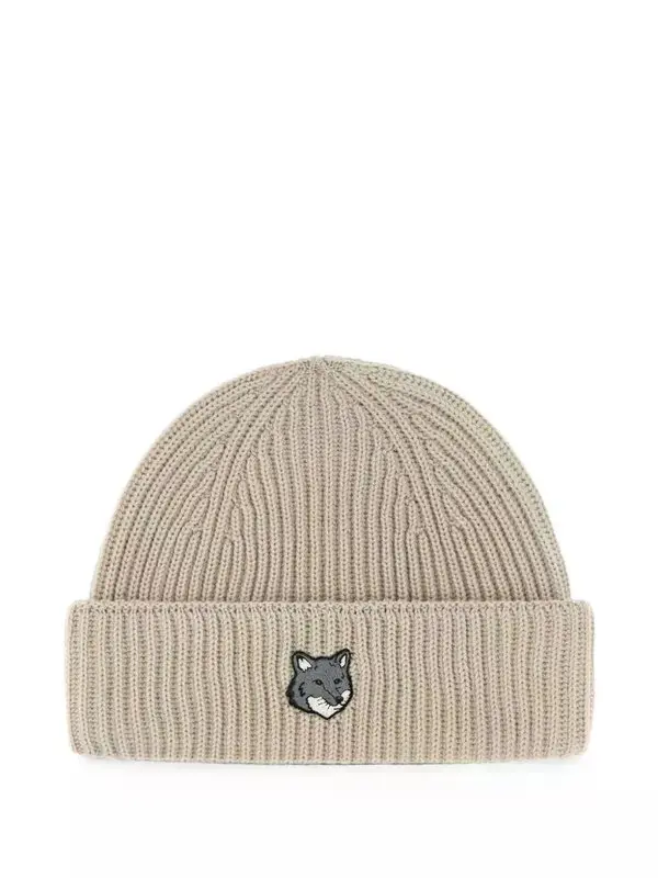 Maison Kitsuné Fox Head Ribbed-knit Beanie Hat