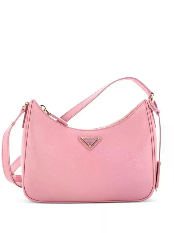 Prada Adjustable Handle Zip Saffiano Leather Mini Hobo Bag - Pink