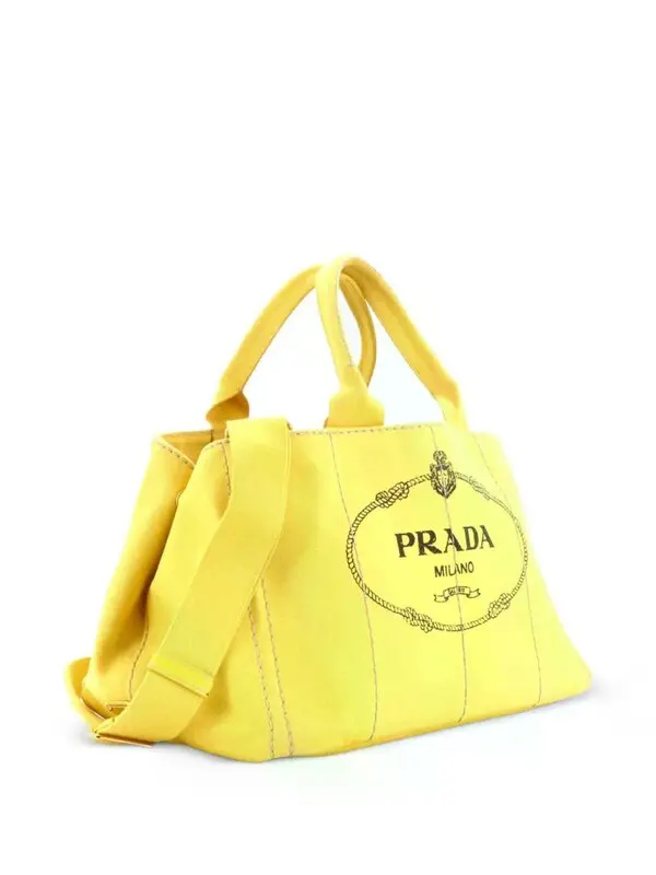 Prada Canapa Convertible Canvas Medium Tote Bag - Yellow