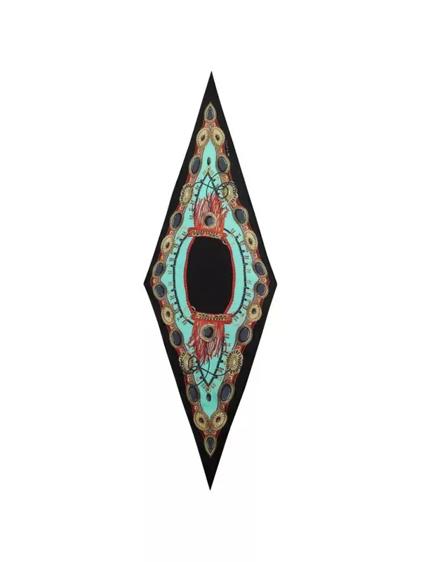 Etro Diamond-shaped Silk Scarf With Jewel Motif - Blue