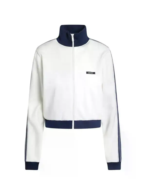 Prada Logo-detail Leather-patch Zip-up Sweatshirt - Neutrals