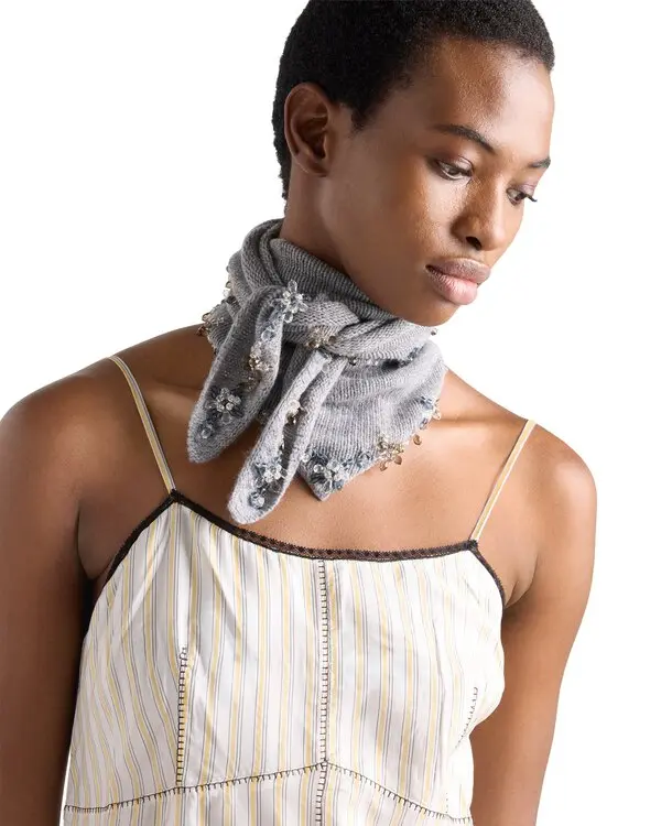 Prada Embroidered Cashmere Triangle Scarf