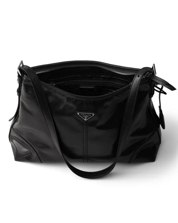 Prada Aimèe Large Leather Shoulder Bag - Black
