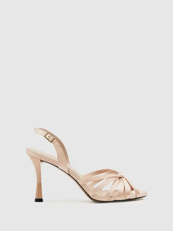 REISS Satin Cross-strap Heeled Sandals