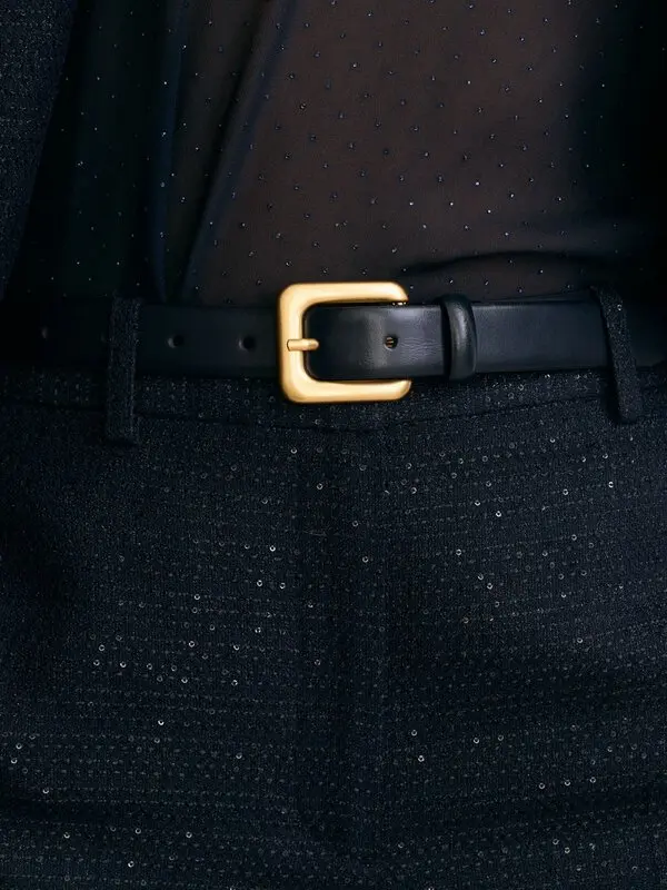 REISS Leather Square-buckle Belt - Navy