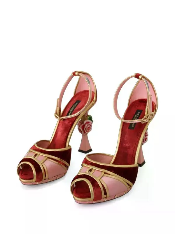 Dolce & Gabbana Rose-embellished Velvet Sandals - Red