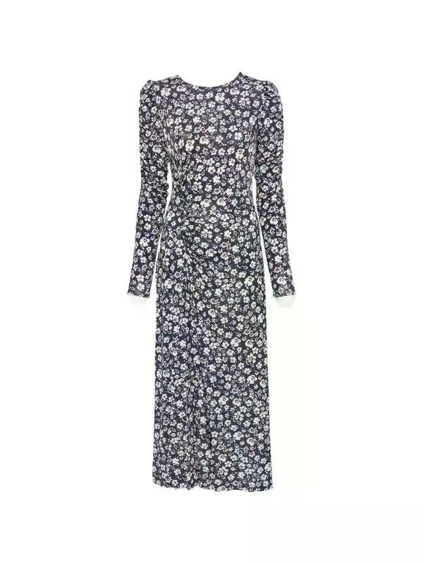 MAR DE MARGARITAS Floral-print Ruched Midi Dress - Blue