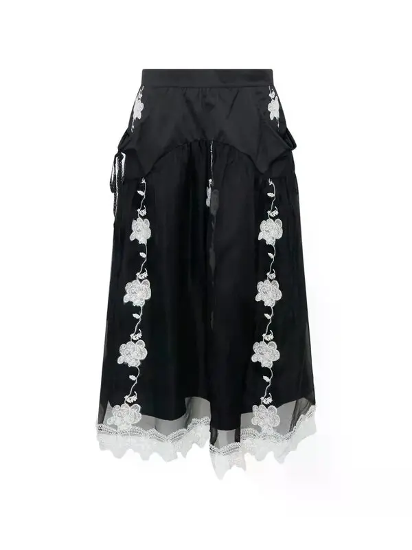 RENLI SU Layered Lace-trim Midi Skirt