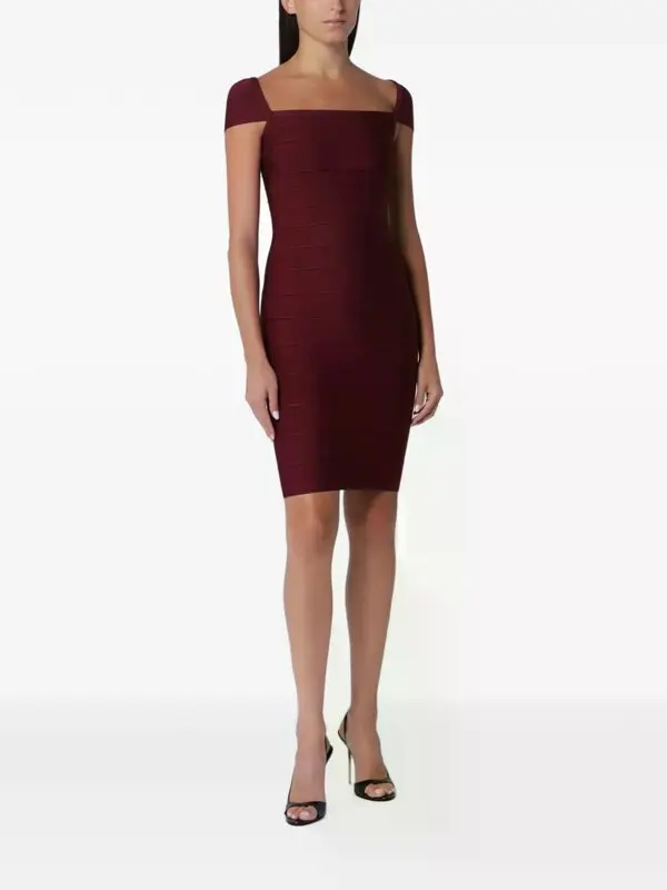 ROTATE BY BIRGER CHRISTENSEN Midi Fitted Knit Dress Dark