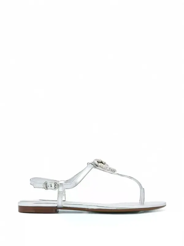 Dolce & Gabbana Crystal-embellished Metallic-effect Flat Sandals - Silver