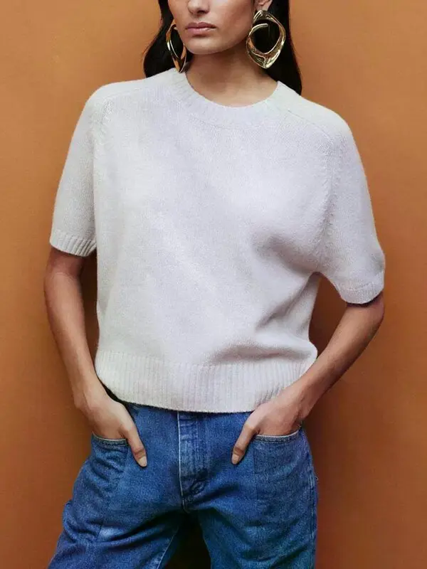 ALLUDE Short-sleeve Crew-neck Sweater