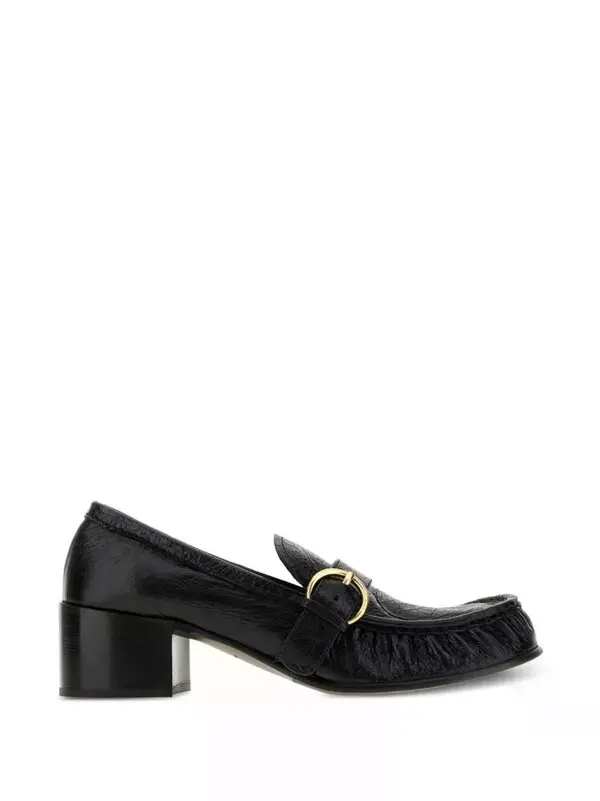 Miu Miu Buckle-detail Crinkled Leather Loafers - Black
