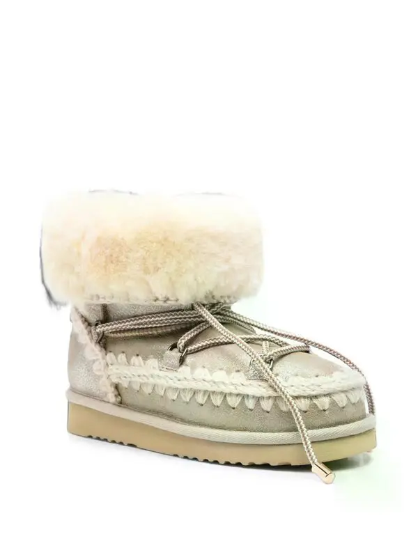 Mou Crochet-trim Metallic Leather Ankle Boots