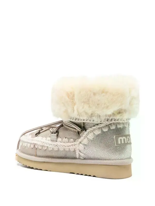 Mou Crochet-trim Metallic Leather Ankle Boots