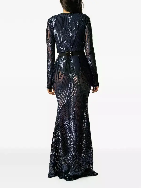 MIAU BY CLARA ROTESCU Calypso Sequin-embellished Belted Maxi Dress